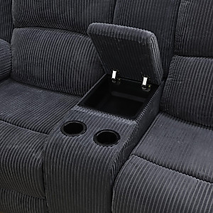 GEBADOL Recliner Couch Set,Recliner Sofa Set,Living Room Furniture Set,Reclining Sofa with Storage Console&Cup Holders(3 Pieces,Corduroy Recliner Sofa,Dark Grey)