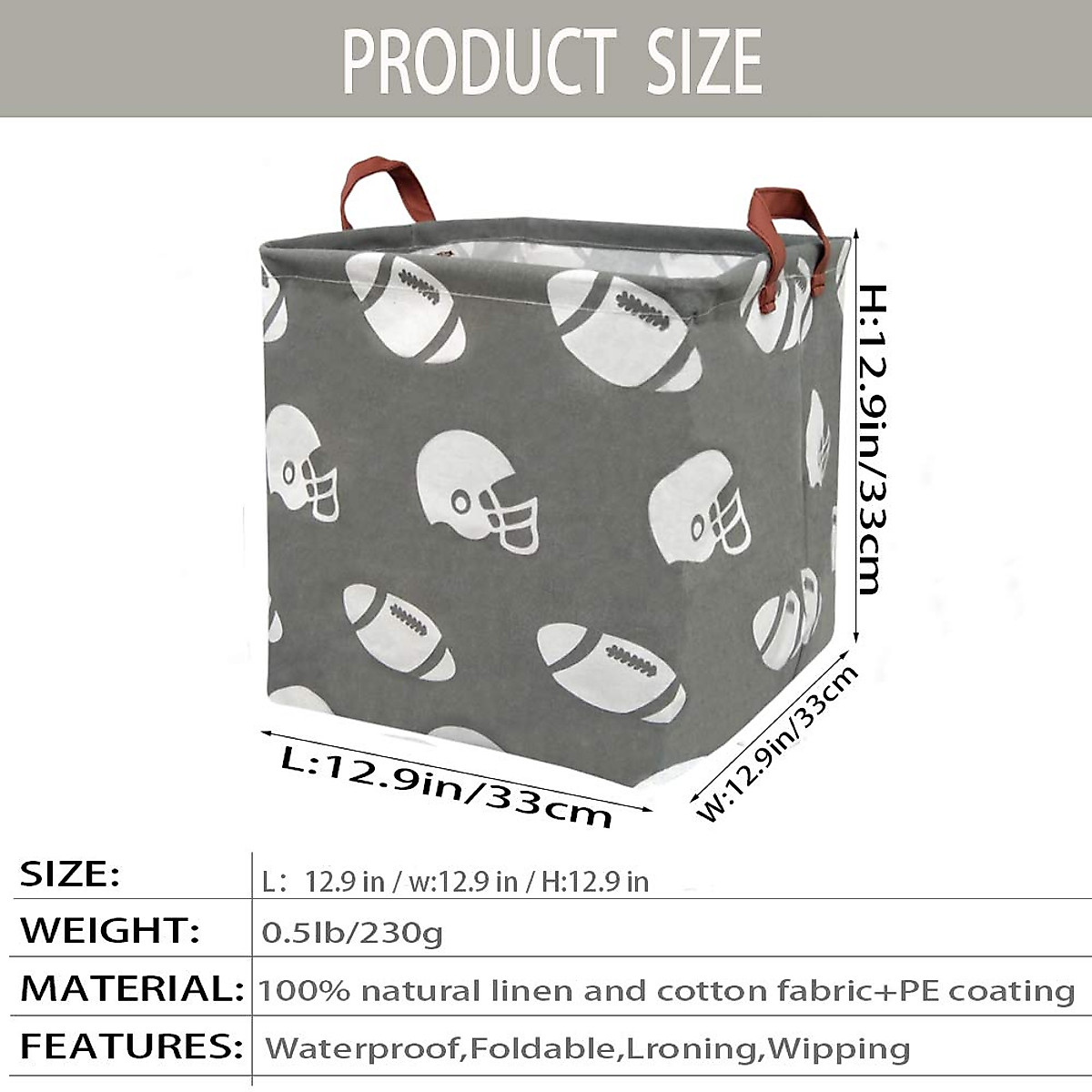 BOOHIT Square Storage Box Basket,Canvas Fabric Toy Collapsible Storage Organizer Bin,PE Waterproof Storage Box,Laundry Basket for Kid Rooms,Playroom,Shelves,Toy Basket,Gift Basket (Rugby)