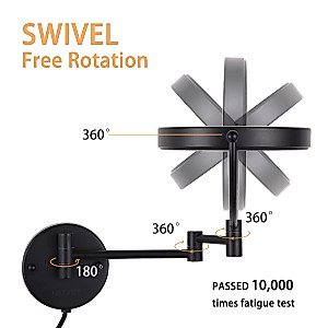 Wall Mounted Lighted Makeup Vanity Mirror 8 Inch Double Sided 1X 10X Magnifying Bathroom Mirror, Touch Screen Dimming, Extended Arm 360 Rotation Shaving Light up Mirror, Black