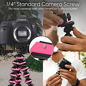 TALK WORKS Flexible Tripod for iPhone, Android, Camera - Bendable Legs, Adjustable Stand Holder with Mini Wireless Remote for Selfies, Vlogging, Beauty/Makeup, Live Streaming/Recording - Pink