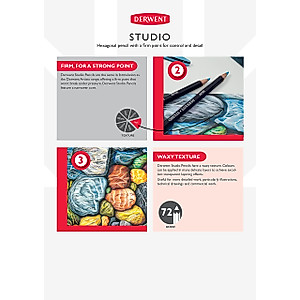 Derwent Studio Colored Pencils, 3.4mm Core, Metal Tin, 72 Count (32201)