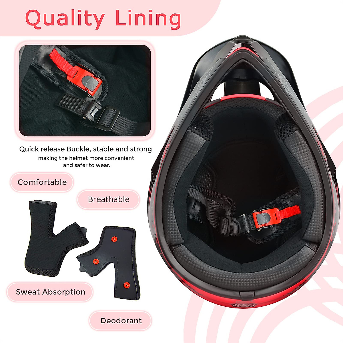 SanQing Dirt Bike Helmets Youth Motocross, Motorcycle, BMX, ATV, Off-Road, Kids Four Wheeler, Moutain Bike Helmets Dot Approved (Goggles Gloves Faceshield) (Red, Medium)