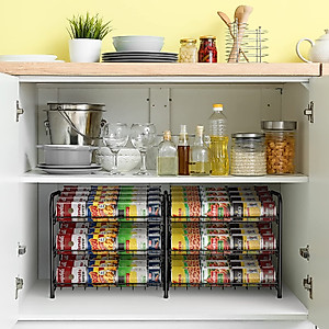 MOOACE Can Rack Organizer, 2 in 1 Can Storage Dispenser Holds up to 72 Cans, Can Organizer for Pantry Kitchen Cabinet, Black