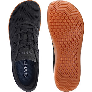 WHITIN Extra Wide Toe Box Barefoot Sneakers for Men Fashion Minimalist Minimus Zero Drop Sole Shoes Size 12 12W Outdoor Trail Road Running Black Gum 46