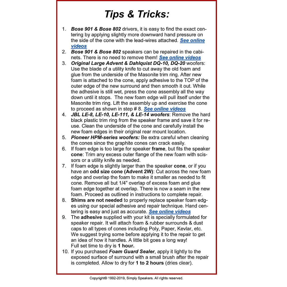 JL Audio 10 Inch Foam Speaker Repair Kit, 10W6v2-D4, FSK-10JLv2 (Pair)