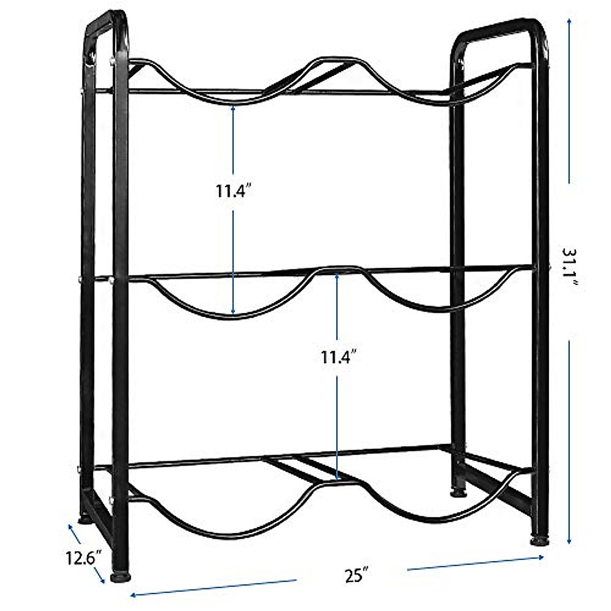 UMORNING 5 Gallon Water Bottle Holder, 3-Tier Water Cooler Jug Rack for 6 Bottles Heavy Duty Detachable Kitchen Organization and Storage Shelf, Black