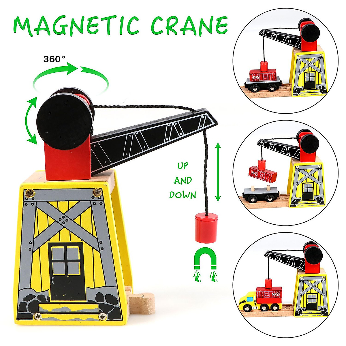 Qilay Wooden Train Set for Toddler - 39 Pcs Wooden Train Tracks with Crane, Bridge & 5 Wooden Trains - Train Toys for 3,4,5 Year Old Boys & Girls - Fit All Major Bands Train Tracks Set