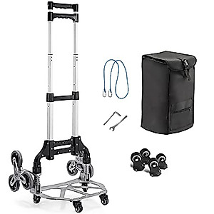 Stair Climbing Hand Truck Grocery Shopping Cart with 6 Mute +4 Small Wheels, Folding Trolley with Wheels Removable Waterproof Canvas Bag, Aluminum Alloy Luggage Package Delivery