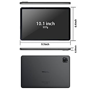 OSCAL 2023 Latest Android 12 Tablet, 10.1 Inch Tablets with 64GB ROM 1TB Expand, 25W/6580mAh Fast Charging, 1280x800 IPS HD Touch Screen, 2+5MP Dual Camera, WiFi, Bluetooth, Grey