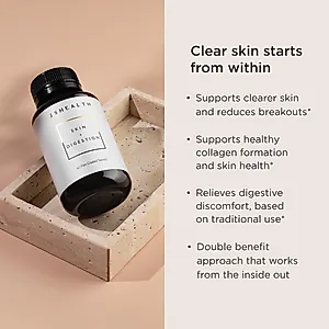 JSHealth Vitamins Skin and Digestion Formula | Skin Supplement with Zinc | Burdock Turmeric | Clear Healthy Skin | Acne Treatment for Teens and Adults | (60 Tablets)