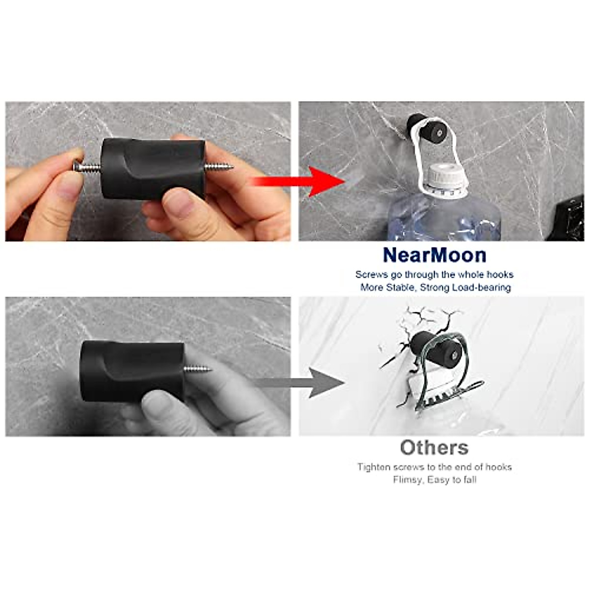 NearMoon Wood Wall Hooks, Natural Wooden Coat Hooks- Modern Handmade Decorative Hat Hooks Wall Mounted, Heavy Duty Rustic Wooden Wall Pegs for Hanging Towel Bag Clothes, 6 Pack (Black)