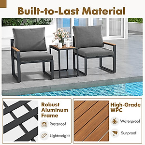 Tangkula 3 Pieces Patio Furniture Set, Aluminum Frame Weatherproof Outdoor Conversation Set with Soft Cushions for Backyard, Poolside, Porch, Balcony