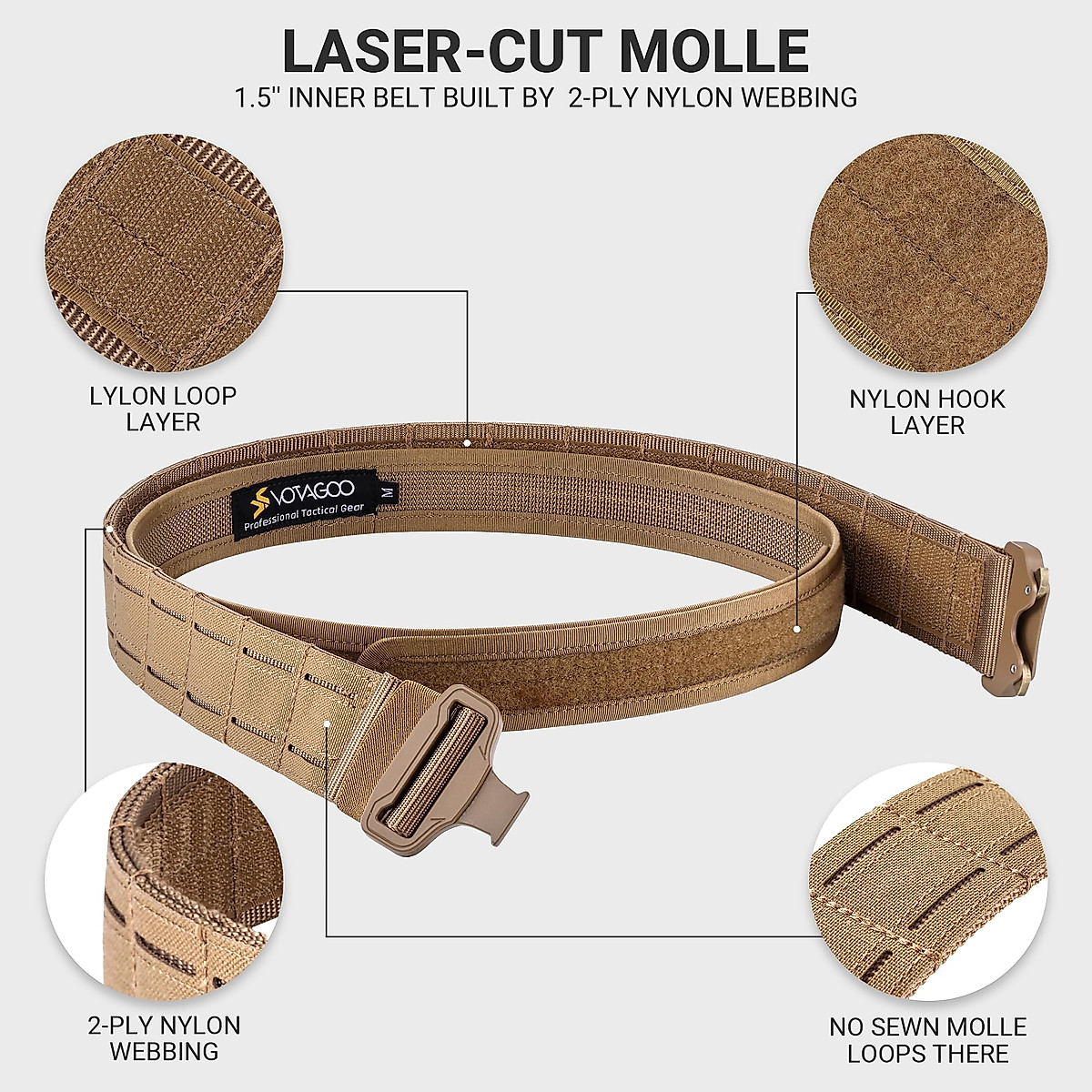 VOTAGOO Tactical Belt-Battle Belt, with Quick Release Buckle MOLLE Belt, Law Enforcement Military Heavy Duty Gun Holster Belt