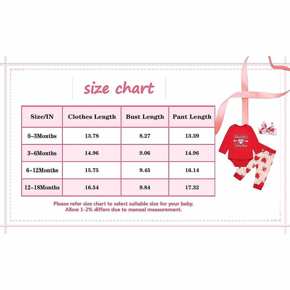 Newborn Baby Girls Valentines'Day Daddy's Little Valentine Outfits Clothes(0-3Months) Red