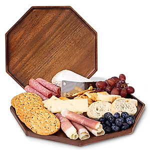 Acacia Wood Serving Trays - Set of 2 (12-Inch and 10-Inch Plates) Wooden Home Decor Platters for Fruit, Vegetables, Appetizer Serving Tray, Food, Cheese Board, Small Charcuterie, Party Entertaining