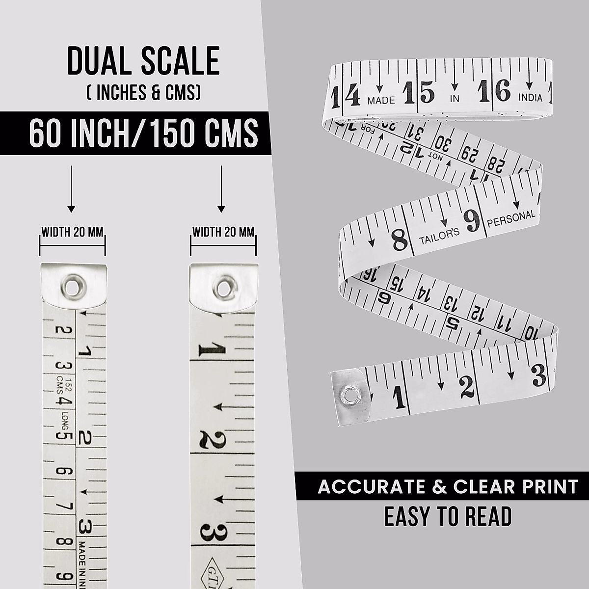 Unitedprime Flexible Tape Measure, Accurate Dual Scale Standard & Metric Measurements Tape,Soft Measuring Tape for Body, Weight Loss Sewing Tailor Craft Ruler,Blue,150cm/60 inch (White / 2 Pack)