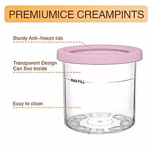 TKLIFE 16oz Cups containers,Extra Replacement Pints and Lids,storage container Compatible with Ninja Creami NC299 NC300 Series Creami Ice Cream Makers,Dishwasher Safe，Leak Proof Lids - 4 Pack