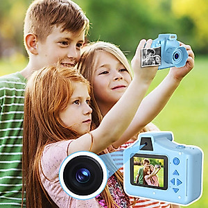 Children's Print Camera, Dual Lens SLR Kids Mini Digital Camera with Gallery Playback, 10x Zoom, 4 Puzzle Games, Music Mode, 2.8 inch IPS Screen (Blue)
