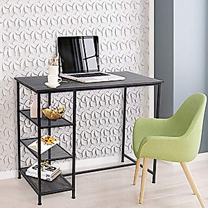 COSTWAY Counter Height Pub Table, Modern Bar Table with 3 Open Storage Shelves, Dining Table with Metal Frame for Small Space, Dining Room, Living Room, Breakfast Nook, Bar, Black