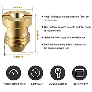4 Pieces 1.1 mm Foam Cannon Orifice Nozzle and 10 Pieces Foam Maker, High Replacement Thread Nozzle 3000 PSI for Snow Foam Lance Supplies (Gold)