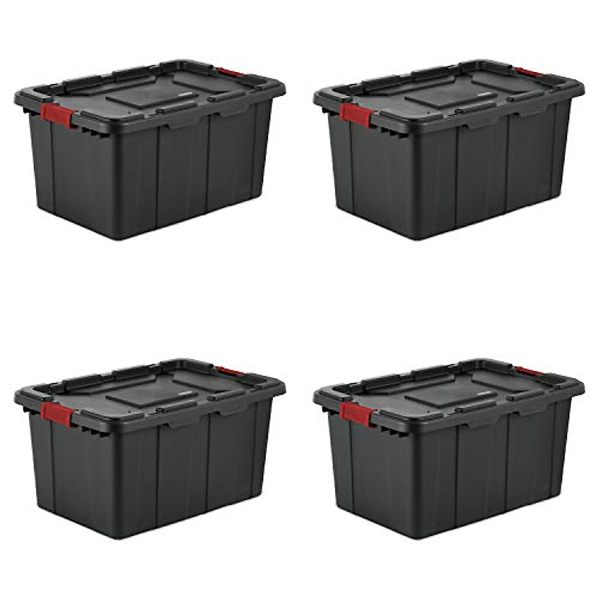Sterilite 14649006 15 Gallon/57 Liter Industrial Tote, Black Lid & Base w/ Racer Red Latches, 6-Pack & 14669004 27 Gallon/102 Liter Industrial Tote, Black Lid & Base w/ Racer Red Latches, 4-Pack