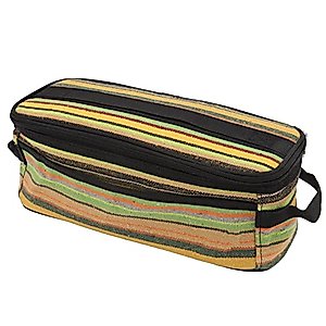 Camping Tableware Storage Bag, Thickened Canvas Green Stripe Camping Utensil Bag Double Handle for Travel