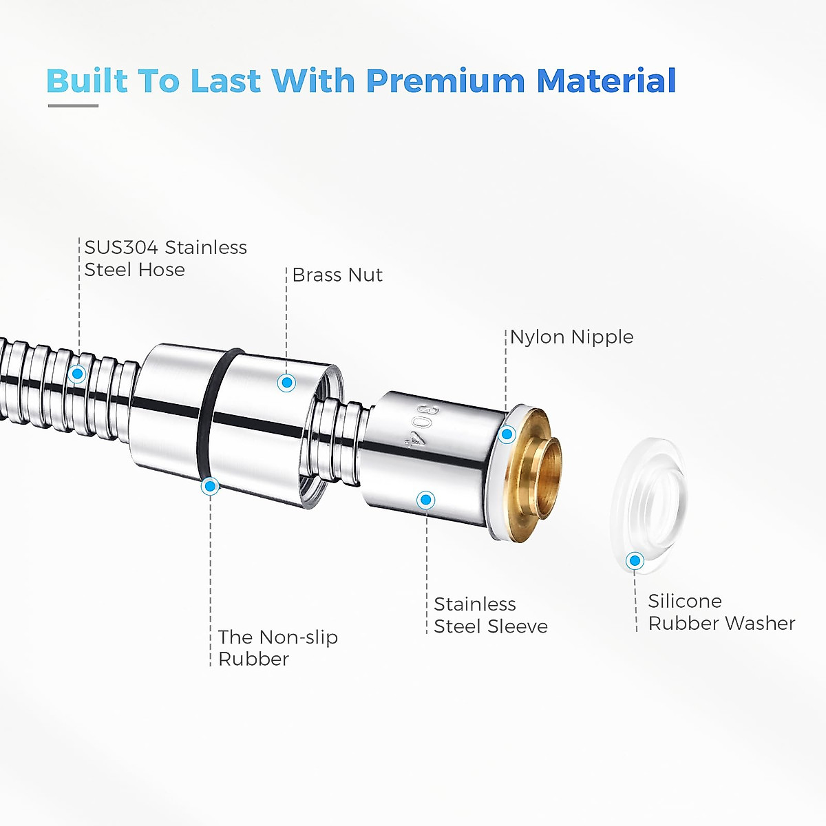WTEETB Shower Hose Extra Long 100 Inches, 304 Stainless Steel Handheld Shower Head Hose Replacement, Flexible Hose Attachment, Toilet Hose for Bidet Sprayer 8.3 feet
