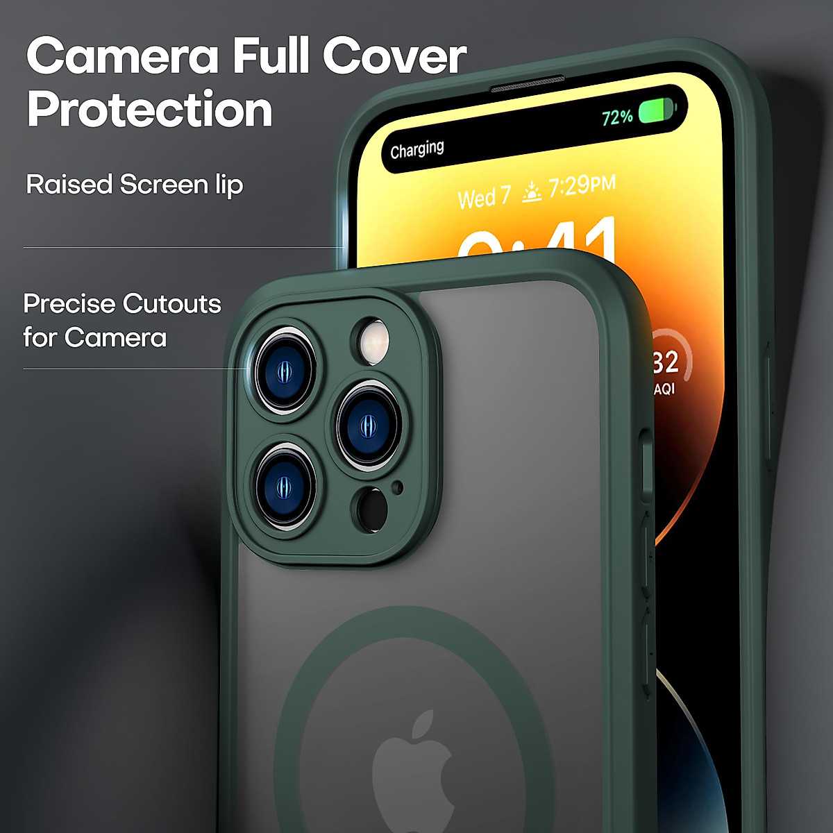 ImpactStrong Magnetic Guard Designed for iPhone 14 Pro Max Case [Camera Protection] [Military Grade Drop Tested] [Compatible with MagSafe] Slim Translucent Matte Phone Case (6.7") - Dark Green