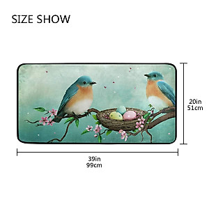 MOYYO Kitchen Mat Easter Eggs Blue Birds Kitchen Rug Mat Anti-Fatigue Comfort Floor Mat Non Slip Oil Stain Resistant Easy to Clean Kitchen Rug Bath Rug Carpet for Indoor Outdoor Doormat