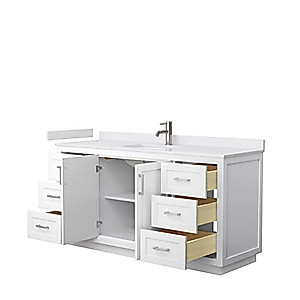 Miranda 66 Inch Single Bathroom Vanity in White, White Cultured Marble Countertop, Undermount Square Sink, Brushed Nickel Trim