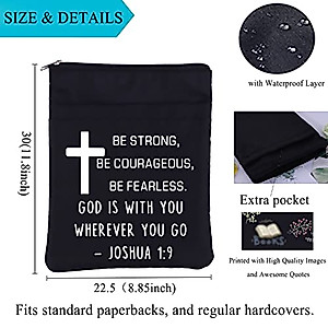 LQRI Joshua 1:9 Bible Verse Scripture Book Sleeve Christian Gift Religious Faith Bible Cover Book Protector Book Zipper Pouch (Joshua 1:9 Black Books)
