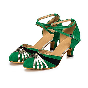 Misu Women's Closed Toe Suede Sole Latin Salsa Tango Practice Ballroom Dance Shoes with 2.0" Heel,Green Nubuck,9.5 B(M) US