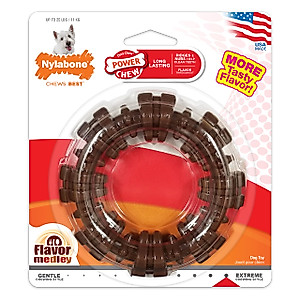 Nylabone Power Chew Textured Dog Chew Ring Toy - Tough and Durable Dog Chew Toy for Aggressive Chewers - Flavor Medley, Small/Regular (1 Count)