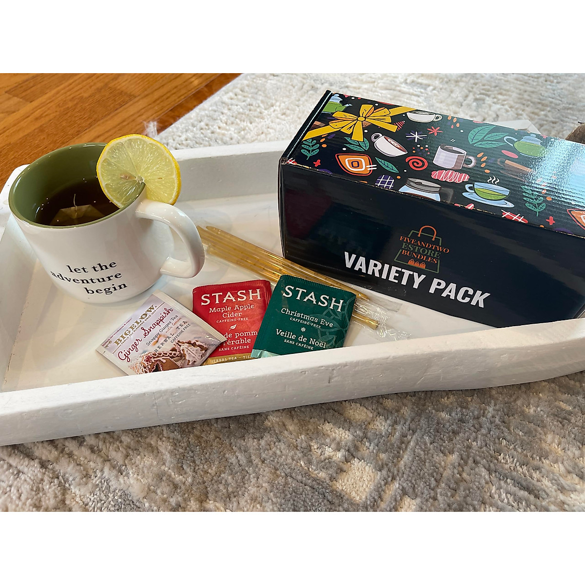 Premium Stash Bigelow Tea Sampler Set - 16 Assorted Tea Flavors with Herbal & Black Tea Bags, 10 Honey Sticks, eBook - 48 Pc Tea Sampler Gift Set Box for Adults Men Women Colleagues