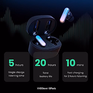 HHOGene Gpods RGB Wireless Earbuds with Led Light Control, Noise Cancelling Bluetooth Earphones in Ear with Fast Charging Case, IPX4 Sweatproof Sport Gaming Hiking Traveling for iPhone & Android Black