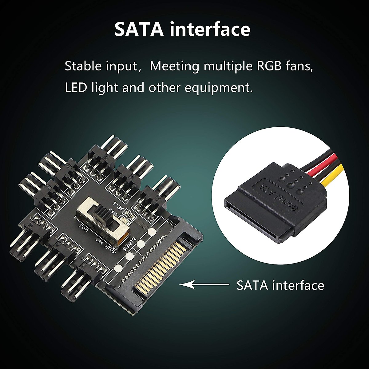 GELRHONR Chassis Fan Hub, SATA 1 to 8 Way12V 3 PIN Cooling Fan Splitter Controller Hub 3 Pin PWM for PC Desktop Computer Motherboard(12V 3-Pin)