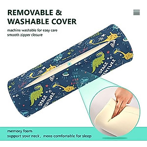 Vnurnrn Space Adventure Dinosaurs Neck Support Pillow Round Neck Roll Bolster Cylinder Pillow Cervical Pillows Arm Pillow for Leg Knee Back Head Support for Work Men Women Bed
