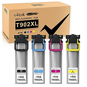 v4ink Remanufactured T902XL Ink Pack Replacement for Epson 902XL T902XL (4-Pack, K/C/M/Y) Work with Epson Workforce Pro WF-C5210, WF-C5290, WF-C5710, WF-C5790 Printers