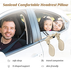 SanLead Car Headrest Pillow Beige, Adjustable Car Seat Head Neck Support, Memory Foam Road Pal Headrest, U Shaped Kids Car Sleeping Pillow for Travel