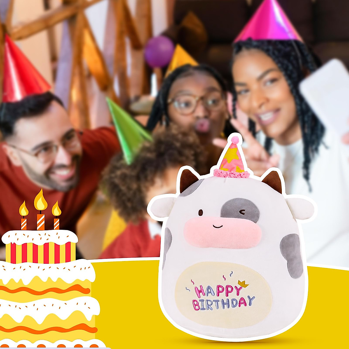 HAIJUNYA 16" Cow Plush Toy Cute Cow Stuffed Animals Soft Pillow Plushies Kawaii Cow Plushie for Girls Boys Kids Birthday Gifts Decor, Halloween, Christmas, Thanksgiving