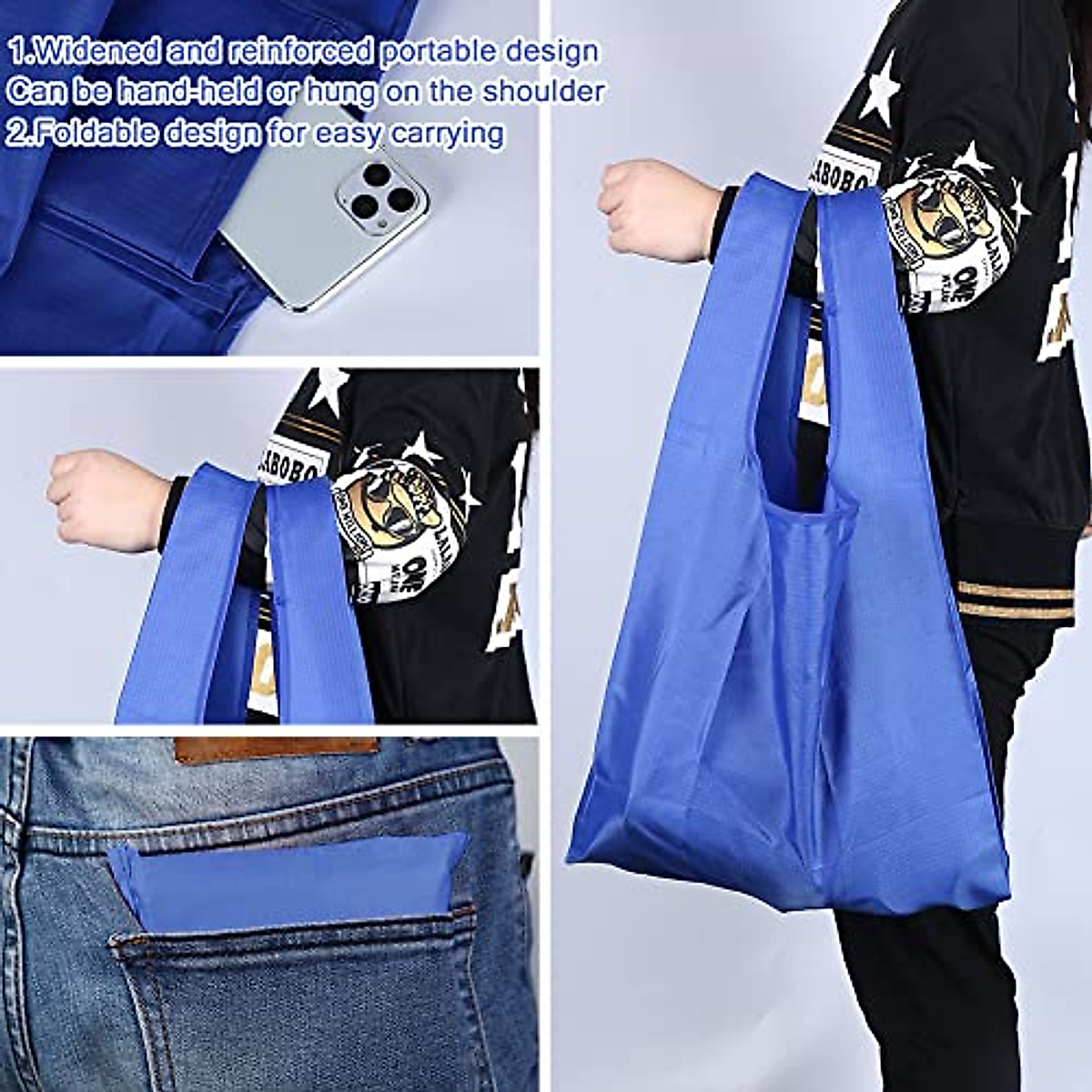 Baxrou 6 Pack Reusable Shopping Bags Foldable Machine Washable Grocery Tote with Long Handles 55LBS Large Capacity Eco-Friendly Durable Tote Bags Fits in Pocket Holds Waterproof & Lightweight