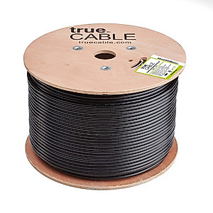 trueCABLE Cat6A Direct Burial, Shielded FTP, 1000ft, Waterproof, Outdoor Rated CMX, Black, 23AWG Solid Bare Copper, 750MHz, PoE++ (4PPoE), ETL Listed, Bulk Ethernet Cable