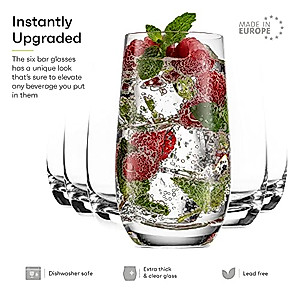MITBAK 16 - OZ Drinking Glasses (Set of 6) | Glass Cups for, Water, Juice, cocktail,Mixed Drinks | Kitchen Glassware Set, Excellent Gift | Highball Glasses Made In Slovakia