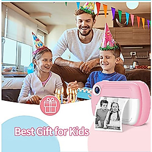 QSYY Instant Printing Camera Toys, 30MP Digital Video Camera, 1080P 3.5-Inch Eye Protection Large Screen, Children's Selfie Mini Camera with 32GB Memory Card, 3 Rolls of Paper,Pink