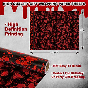 JarThenaAMCS Halloween Bloody Wrapping Paper - Mini Roll - 17 In x 32.8 Ft Blood Splatter Gift Wrap Paper for DIY Art Crafts Halloween Holiday Horror Party