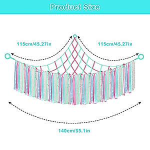 DVUBMO Stuffed Animal Net or Hammock with LED Light, Hanging Corner Net for Stuffed Animals Storage, Stuffed Animal Hammock Holder with Tassels for Nursery Play Room Kids Bedroom (Green+Pink)