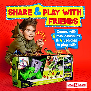 Think N Thrill Dinosaur Toys Storage Carrier for Kids Includes 6 Mini Dinosaurs 3 Toy Cars & Helicopter - #1 Best Fun Playset for Boys & Girls - Great for Children Ages 3+ Years Old (Dinosaur)