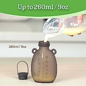 Haakaa Happii Bear Silicone Breast Milk Storage Bag-Refillable Baby Food Squeeze Pouch for Yogurt Puree -Reusable Milk Freezer Bag - Portable & No Leak BPA Free -9 oz 5PK