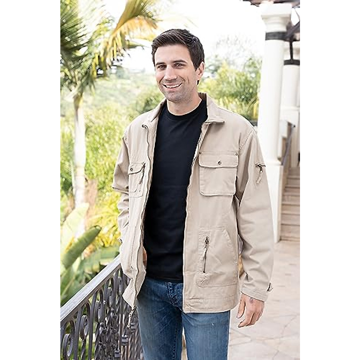 Gioberti Men's 100% Cotton Casual Outerwear Twill Multi Pocket Cargo Shirt Jacket, Olive, L