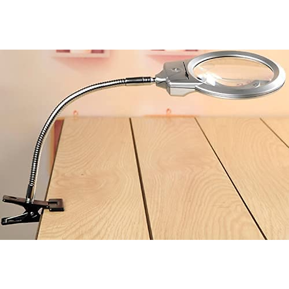 Large Lens Lighted Lamp Top Desk Magnifier Magnifying Glass Clamp with LED Light for Reading, Hobbies, Crafts or Other DIY